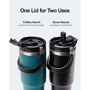 BUZIO Insulated Tumbler with 2-in-1 Lid and Straw, 30 oz Tumbler with Handle, Stainless Steel Double Walled Water Bottle Reusable Coffee Tumbler Travel Mug Thermal Cup, Wide Mouth Smoothie Cups