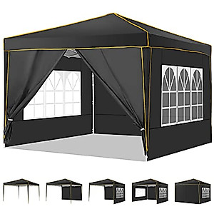 10x10 Pop Up Canopy with 4 Removable Sidewalls，Waterproof Party Wedding Event Tent，Instant Outdoor Enclosed Tent Shelter with Church Window and Carry Bag,Full Truss Structure Canopies