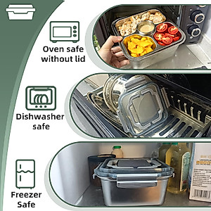 ENCYS Stainless Steel Salad Container for Lunch Large-60-oz Salad Bowl with Lid,3 Compartment Bento-Style Tray and 2.5-oz Salad Dressings Container,Salad Container,Lunch Box,Bento Box(Grey)