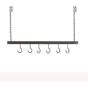 SODUKU Pot and Pan Rack Organizer, Ceiling Mounted Single Wooden Cookware Hanger with 6 Hooks for Pot Pans Utensils Espresso