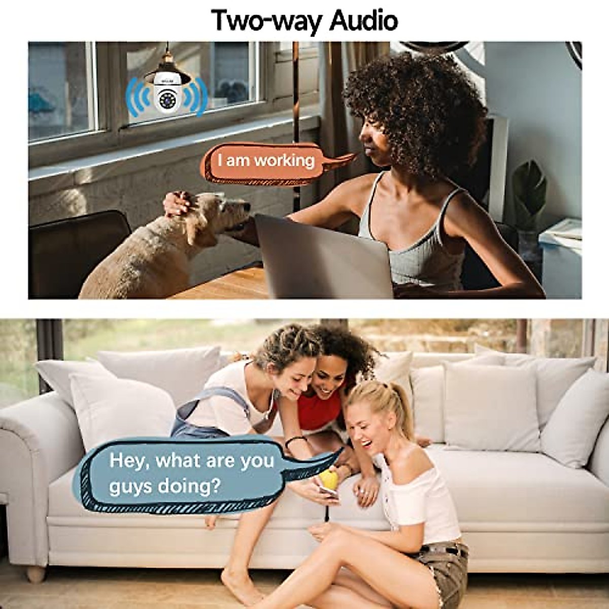 WOOLINK 2PCS Light Bulb Security Camera, 3MP Light Bulb Camera, 2.4Ghz Wireless WiFi Light Socket Security Camera with Motion Detection and Alerts, 2-Way Audio,Color Night Vision