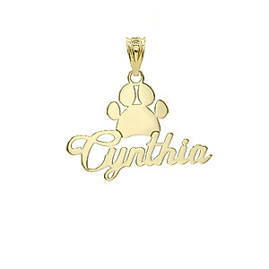 Certified 14k Yellow Gold Personalized Name Dog Paw Print Engravable Charm Pendant