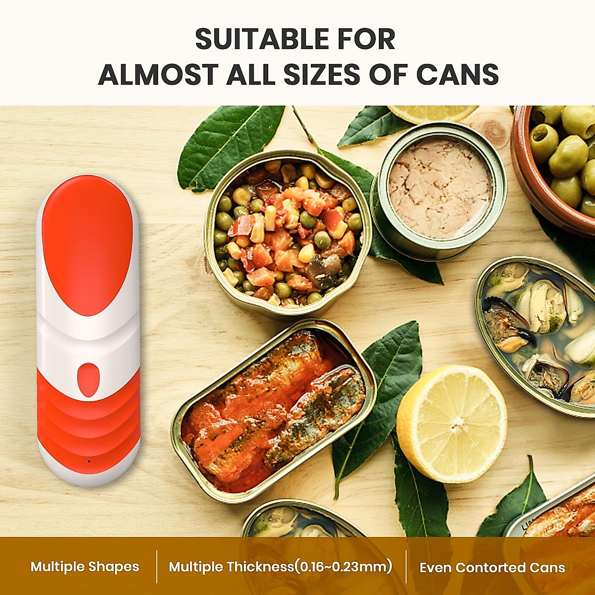 miadore Electric Can Opener for Kitchen,Rechargeable Automatic Can Opener with Removable Tilted Blade,One-Touch Operation, Smooth Edge,Built-In Magnet,Power Warning-Vibrant Orange