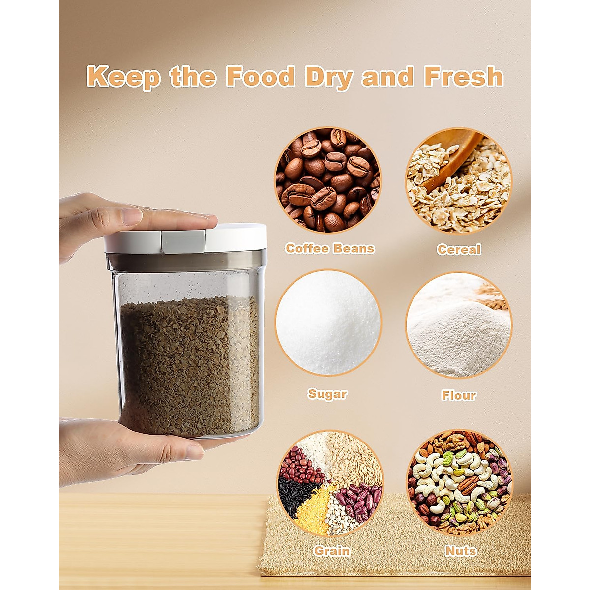 LANGMINGDE Airtight Coffee Storage Container, 1.1QT/1300ML Plastic Kitchen Canister with Lid for Coffee bean, Flour, Sugar, Cereal, BPA Free