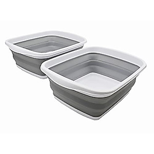 SAMMART 10L (2.6 Gallons) Collapsible Tub - Foldable Dish Tub - Portable Washing Basin - Space Saving Plastic Washtub (White/Grey, 2)