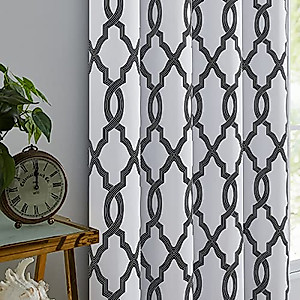 UGOUTRY Black White 84 Inch Long Full Blackout Curtains for Bedroom, Thermal Insulated Grommet Window Treatments, Geometric Patterned Drapes 2 Panels, 52'' W