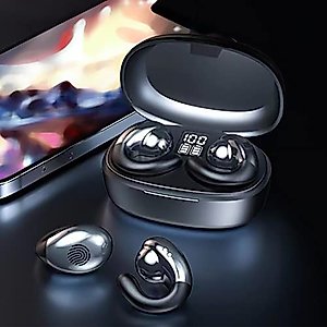 Nsxcdh Bluetooth 5.3 Mini Earbuds, Wireless TWS-Headphones with LED Digital Display & Touch-Control, Immersive Premium Sound Open Ear Headset, for Sports & Game(Black)