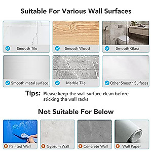 HOMEASY Mop Broom Holder No Drill SUS304 Stainless Steel, Mop Broom Organizer Wall Mounted Heavy Duty with Hooks Hanger, Self Adhesive Stainless Steel 4Pcs for Bathroom, Kitchen, Office