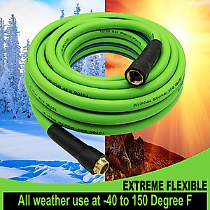 YOTOO Heavy Duty Hybrid Short Garden Hose, Lead in Water Hose 5/8-Inch by 10-Feet 150 PSI, Kink Resistant, All-Weather Flexible with Swivel Grip Handle and 3/4" GHT Solid Brass Fittings, Green+Blue