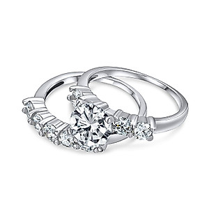 Classic 3.5CT Round Brilliant Cut Solitaire AAA CZ Side Stones Anniversary Engagement Wedding Band Ring Set For Women .925 Sterling Silver