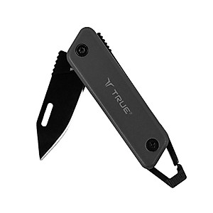 True Modern Keychain Knife | Everyday Carry Keychain Pocket Knife with Built in Carabiner/Bottle Opener | Gunmetal and Black
