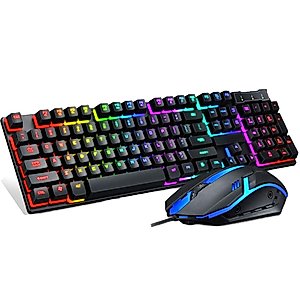 look see Backlight Keyboard with Optics Mouse Gaming Rainbow Multi-Color LED Backlit USB Interface Teclado Mechanical Feeling for PC, MAC,
