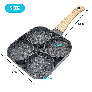 LMIP Egg Skillet, Omelette Pan Nonstick 4 Cup Pancake Pan, Gas and Induction Compatible for Burgers, Omelettes, Outdoor Camping 14.9"x7.3" (Black)