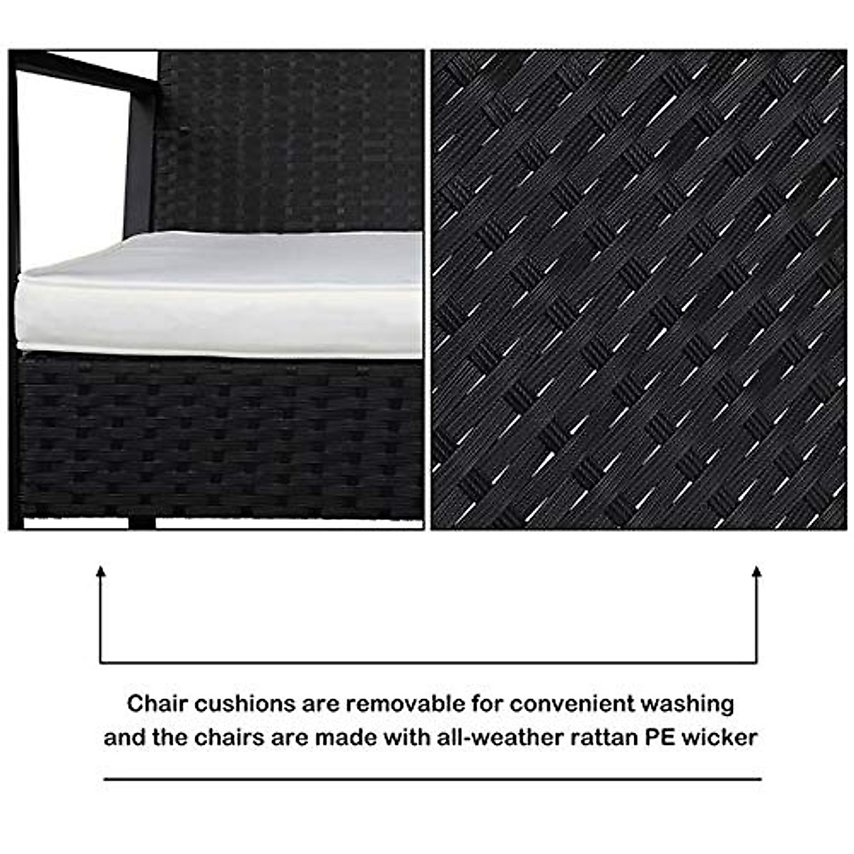 3 PCS Patio Wicker Rattan Furniture Set, Rattan Chair with Coffee Table, Bistro Set Rattan Chair Conversation Sets Garden Furniture for Patio Garden Lawn Backyard Pool (Black-A)