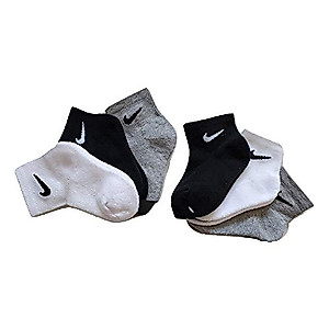 Nike Kids' Unisex 6 Pair Cushioned Ankle Socks Size 4-5 (7c-10c) Black/grey/White