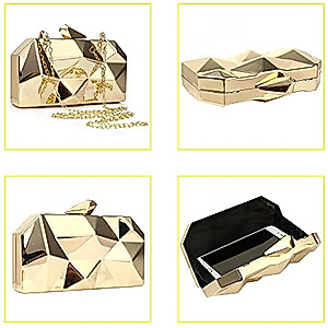 Women Geometric Lattice Pattern Metal Evening Bag Party Wedding Bridal Prom Purse Crossbody Bag with Chain (Gold)