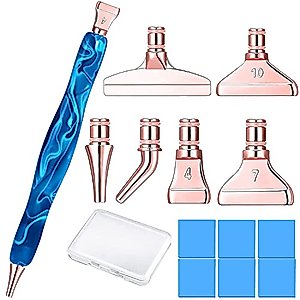 Rose Gold Metal Stainless Steel Tip Resin Diamond Painting Art Club Sticky Drill Dot Pen Stylus Kits Set Accessories Tool with Wax for 5d DIY Diamond Painting Gem Nail Art Decoration Diamond Art Blue