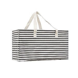 LLARUG 46L Large Canvas Collapsible Utility Tote Bag,Oversized Beach Bag,Reusable Grocery Shopping Bag,Carry Bag,Laundry Basket (Gray White,1PC)