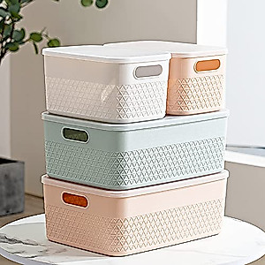 Lidded Storage Bin Organizer | Storage Organizing Container, 9 Liter, Set of 4, Off White
