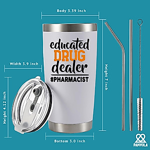Panvola Educated Drug Dealer Funny Sarcastic Pharmacist Gift Nursing Student Graduation Nurse Doctor Dr Vacuum Insulated Tumbler Stainless Steel Travel Mug With Lid Straw (White, 20 oz)