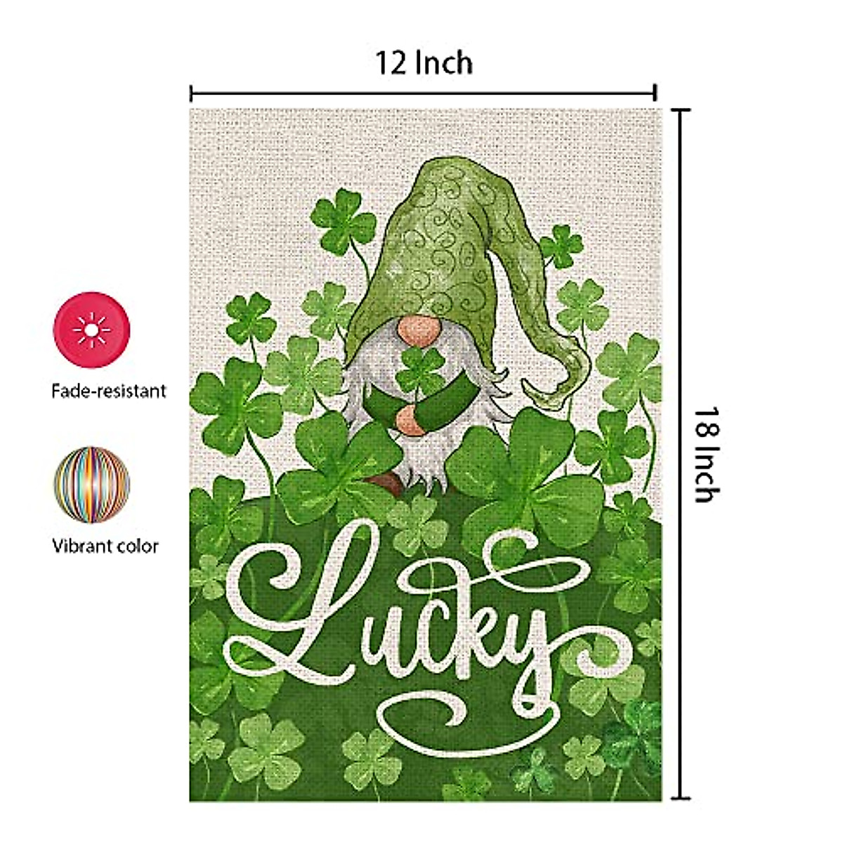 CROWNED BEAUTY St Patricks Day Garden Flag 12×18 Inch Double Sided Gnome Green Shamrocks Clovers Lucky Outside Vertical Holiday Yard Decor