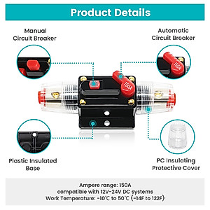 NuIth 150 AMP Car Protection Stereo Switch Fuse + 2 Way in 4 Way Out Fused Distribution Block with Red LED Indicator