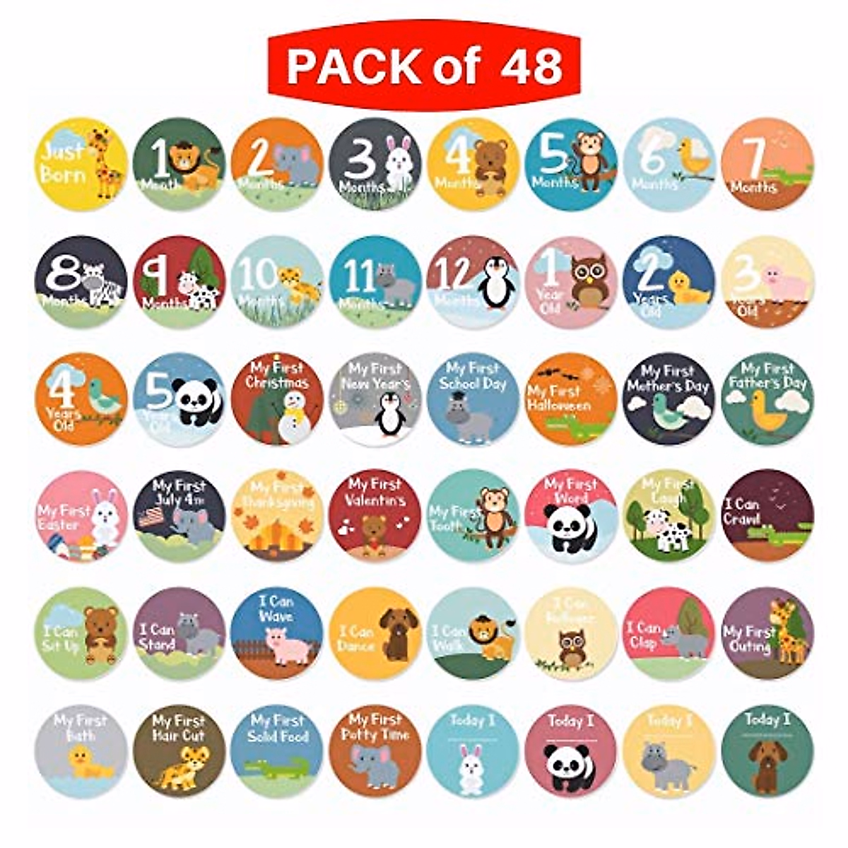 48 Pack 4" Baby Month Stickers and Milestone Stickers by Novarena - Track Your Baby's First Year Month-by-Month and Holidays Until 5 Years Old! Boys and Girls (48 Pack Stickers)