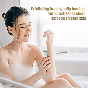 VOCOSTE Dry Brushing Body Brush Set, Shower Brush with Soft and Stiff Bristles, Dual Sided Long Handle Back Scrubber, Face Exfoliator for Wet or Dry Brushing