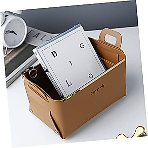 Cabilock 2pcs Leather Storage Basket Desk Containers Nightstand Decor Small Storage Container Foldable Storage Bins with Lids Snack Container Closet Storage Baskets Kitchen Storage Box