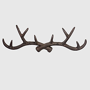 Chocolate 14 inch Vintage Rustic Cast Iron Deer Antlers Coat Rack Key Holder Jewellery Display Rack Bathroom Towels Hanger Rustic Cabin Hanger(with Screws)