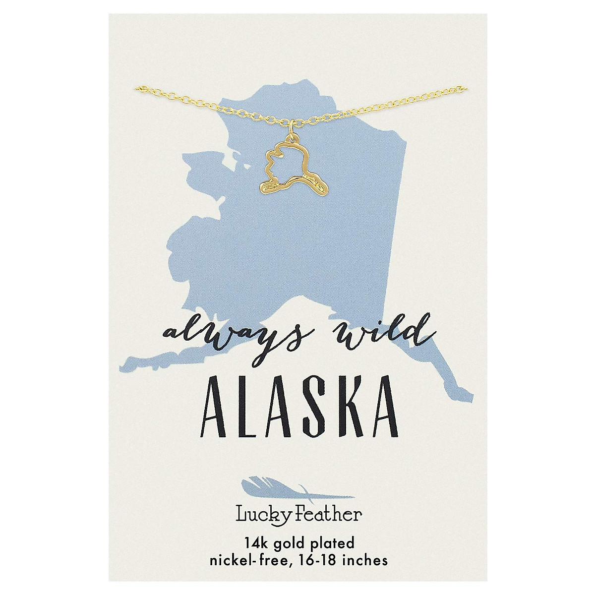 Lucky Feather Texas Shaped State Necklace, 14K Gold-Dipped Pendant on Adjustable 16”-18” Chain