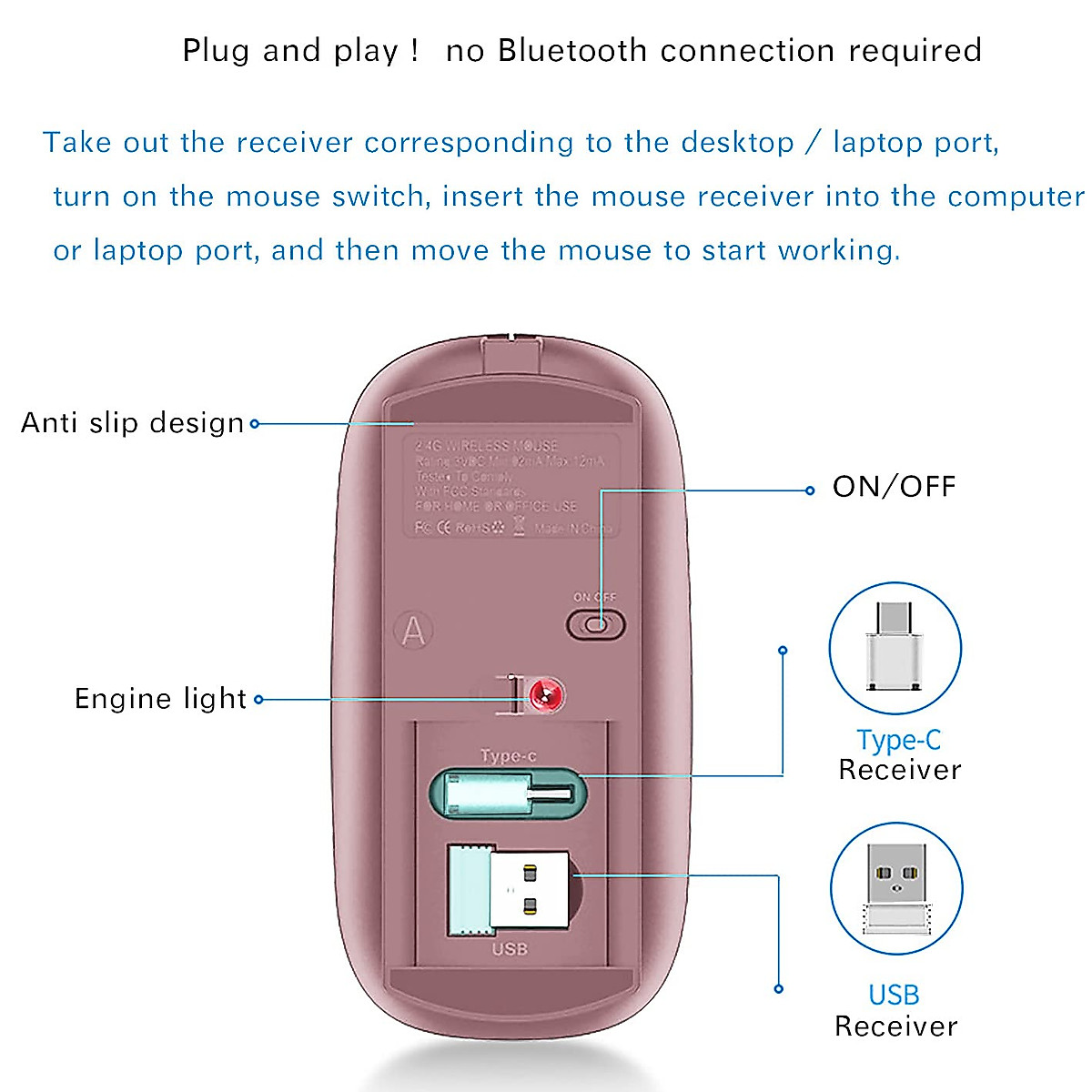 Wireless Mouse for MacBook Pro MacBook Air Mac iMac Desktop Computer Chromebook Win7/8/10 PC HP Dell Laptop (Rose Gold)