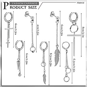 Earrings For Men, 24 Pieces Stainless Steel Cross Hinged Hoop Dangle Earrings For Men Women(Silver)