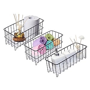 TIEYIPIN Farmhouse Decor Small Metal Wire Storage Organizer Basket Bins - Black (Set of 3)