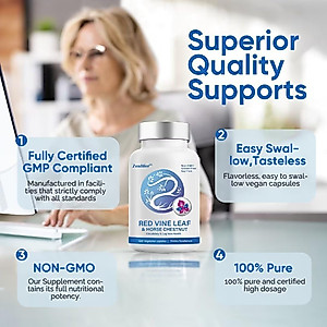 Zenlifer 120 Capsules 1400mg Red Vine Leaf Extract & Horse Chestnut Extract 100mg Supplement, Supports Healthy Skin, Leg Veins, Circulation, and Heart Health