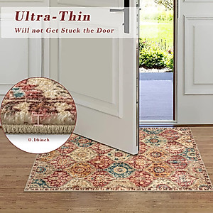 Hedlive Washable Entryway Rug, 2x3 Rug Non-Slip Soft Door Mat Indoor Entrance Ultra-Thin, Moroccan Trellis Small Area Rug Distressed Throw Rugs for Kitchen Entry Bathroom Bedroom(2x3ft, Red)