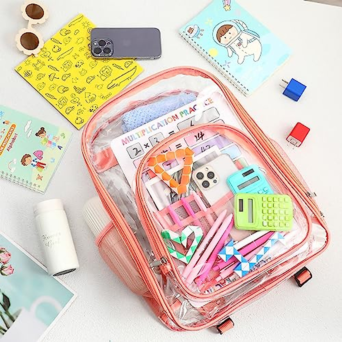 Sadnyy 12 Pcs Clear Backpack Bulk Heavy Duty Stadium Approved Transparent Bookbag PVC See Through Bag for School Work Concert(Multicolor)