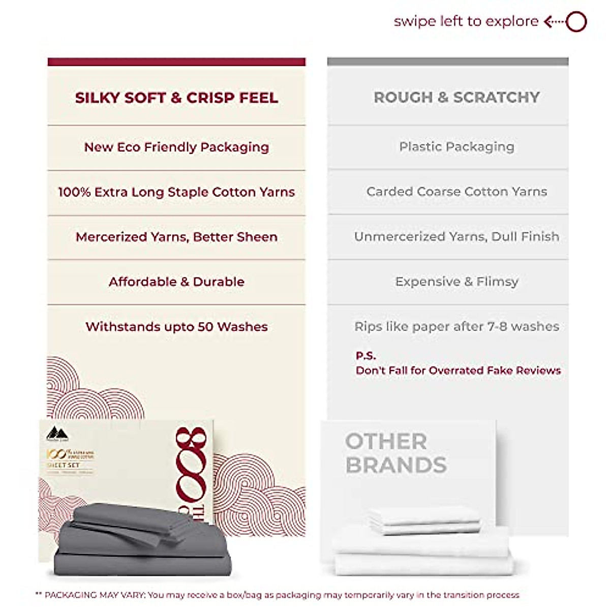 Mayfair Linen 100% Egyptian Cotton Sheets Queen Size - 800 High Thread Count Sheets Queen, 4 PC Luxury Hotel Sheets for Queen Size Bed, 16" Deep Pocket Sateen Soft Cooling Bedding Sets - Dark Grey