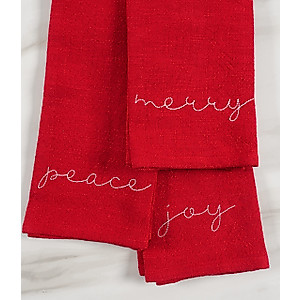 KAF Home Embroidered Holiday Kitchen Towels - Set of 4-100% Cotton, Enzyme Washed Slub, 18" x 28" (Merry)