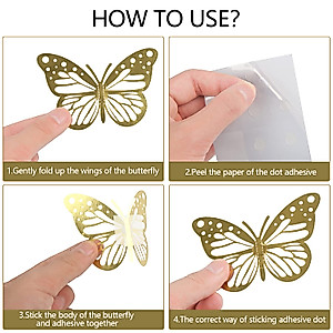DIYASY Butterfly Wall Décor,36 Pcs Gold 3D Butterfly Stickers Decals for Room,Bedroom,Wedding and Nursery Decoration
