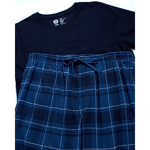 Vince Camuto Men's Pajama Set - 2 Piece Short Sleeve T-Shirt and Fleece Lounge Pants Pajamas for Men (S-XL), Size Medium, Navy/Denim Plaid