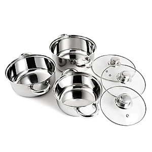 KroWallu 6-Piece Stainless Steel Pot Set, Non Stick Cookware Set with Lids (1.2 QT/1.6 QT/2.5 QT), Saucepan with Stay-Cool Handle, Dishwasher Safe, Compatible with Most Stovetops