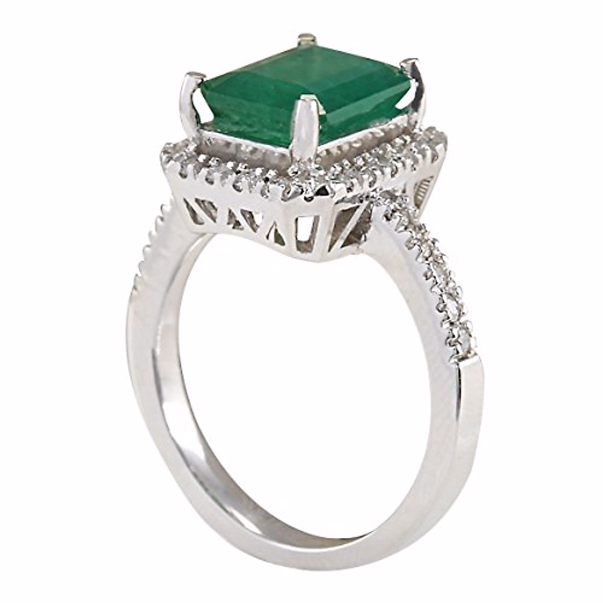 Fashion Strada 3.61 Carat Natural Emerald And Diamond (F-G Color, VS2-SI1 Clarity) Ring In 14K White Gold Exclusively Handcrafted in USA