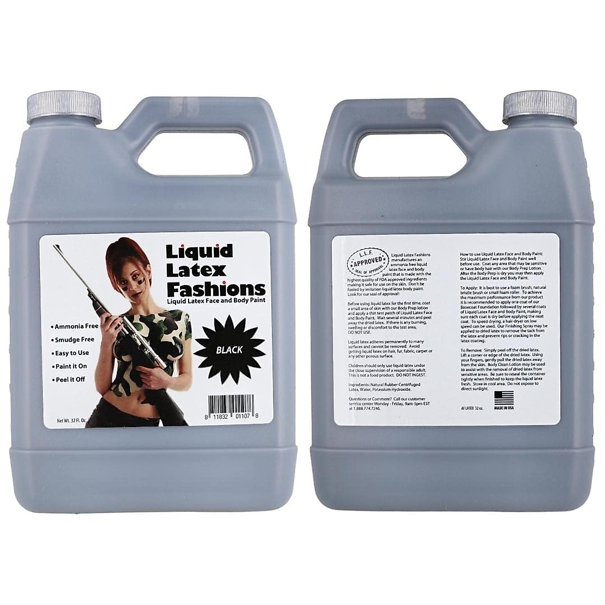 Black 32 Oz - Liquid Latex Body Paint, Ammonia Free No Odor, Easy On and Off, Cosplay Makeup, Creates Professional Monster, Zombie Arts