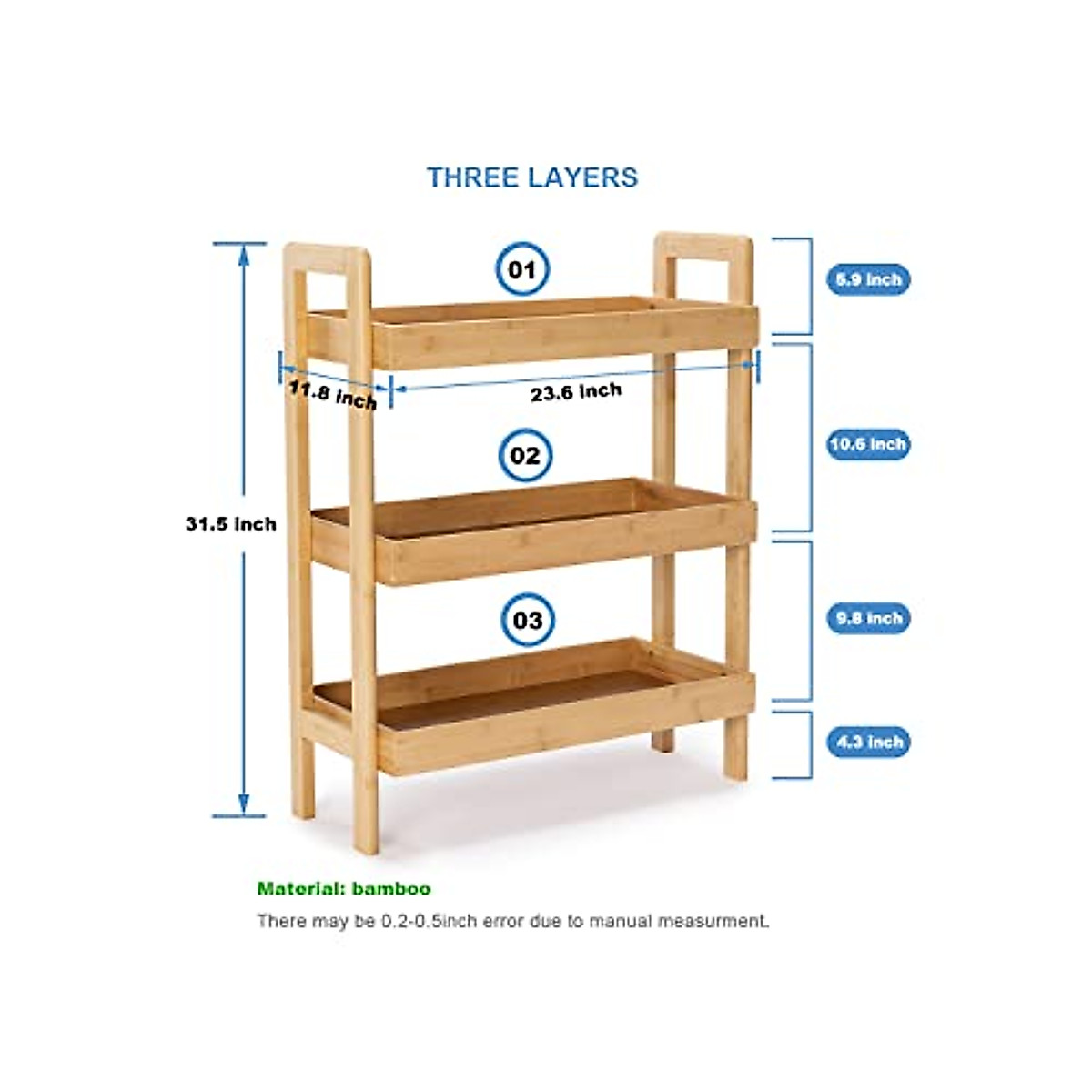 PELYN 3-Tier Storage Shelves, Bamboo Shelving Unit Storage Racks for Livingroom Bathroom Kitchen Office Garage