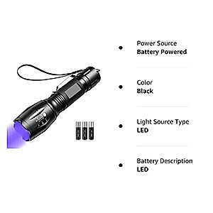 Black Light ,Flashlight, LED UV Torch 2 in 1 Blacklight with 500LM Highlight, 4 Mode, Waterproof for Pet Clothing Food Fungus Detection/Night Fishing/Travel