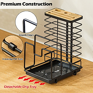 Poeland Cutting Boards Knife Organizer, 3 in 1 Kitchen Organizer Rack, Kitchen Utensils Rack Chopping Boards/Knives/Pot Pan Lid Storage with Drip Tray, Black