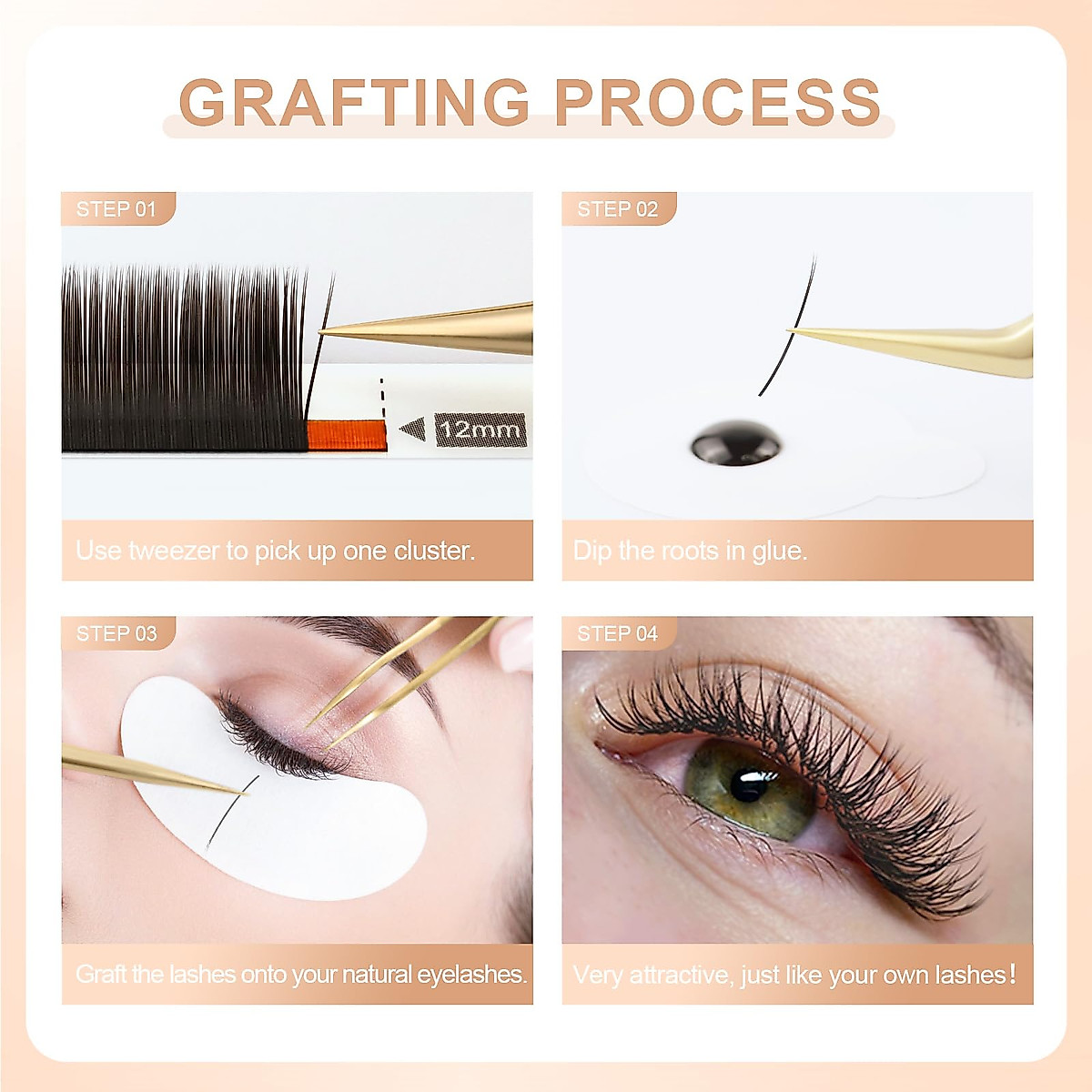 NAGARAKU Double Tips Flat Ellipse Eyelash Extensions Supplies 0.15 D curl 8-15mm Mix Natural Charcoal Color Faux Mink Super Soft Split Tips Individual Lashes