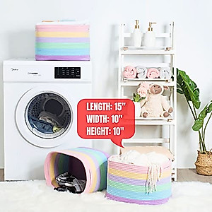 MINTWOOD Design 3-Pack Storage Baskets for Shelves, Playroom and Classroom Storage Basket, Book Basket, Decorative Storage Cube Bins, Woven Closet Organizers, Nursery Baskets, Pastel Rainbow