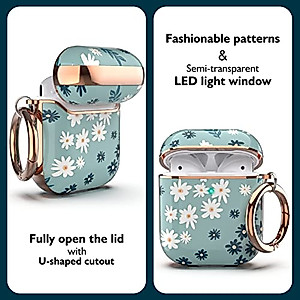 TATOFY Case Cover for AirPods 1&2, Stylish AirPods Case for Women Girls, Flower Patterns Protective Hard Case with Clip (Cyan)